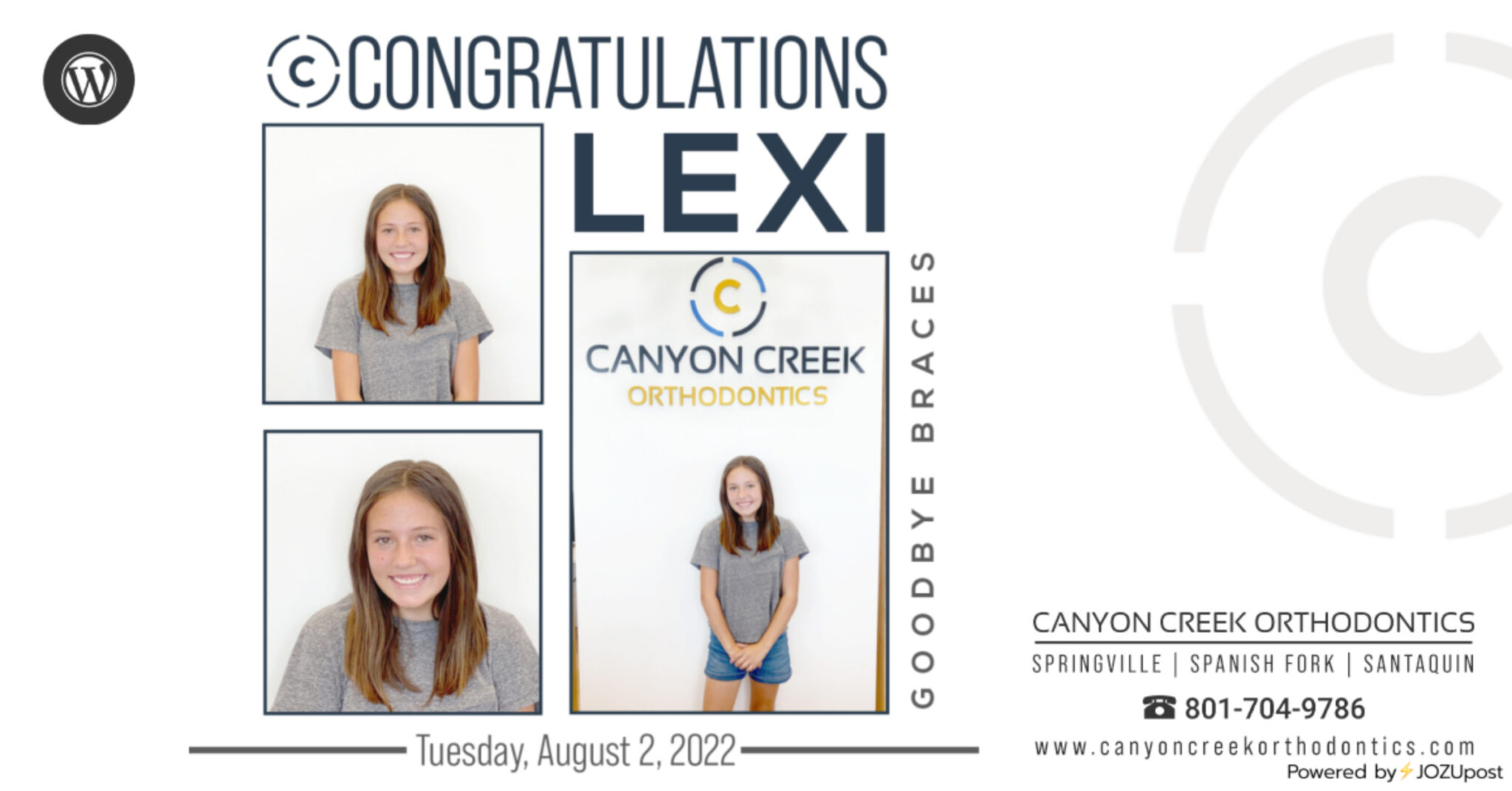 CONGRATULATIONS, LEXI! GOODBYE BRACES! – Canyon Creek Orthodontics